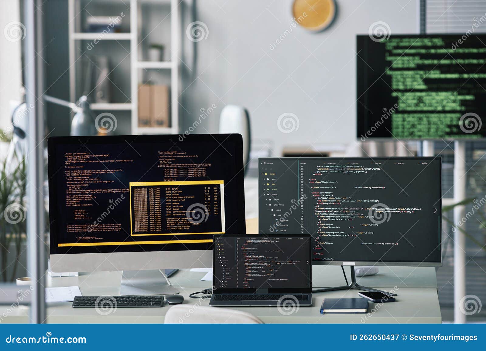 Computers and Laptop on Office Desk Stock Image - Image of developer ...
