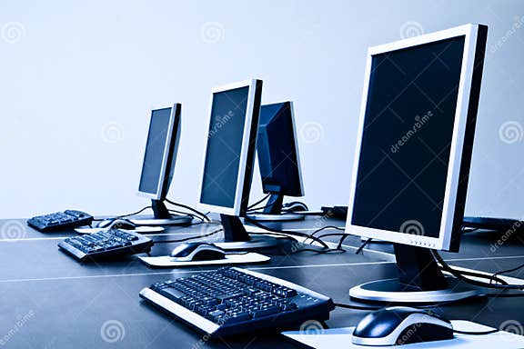 Computers with LCD screens stock image. Image of desk - 8156877