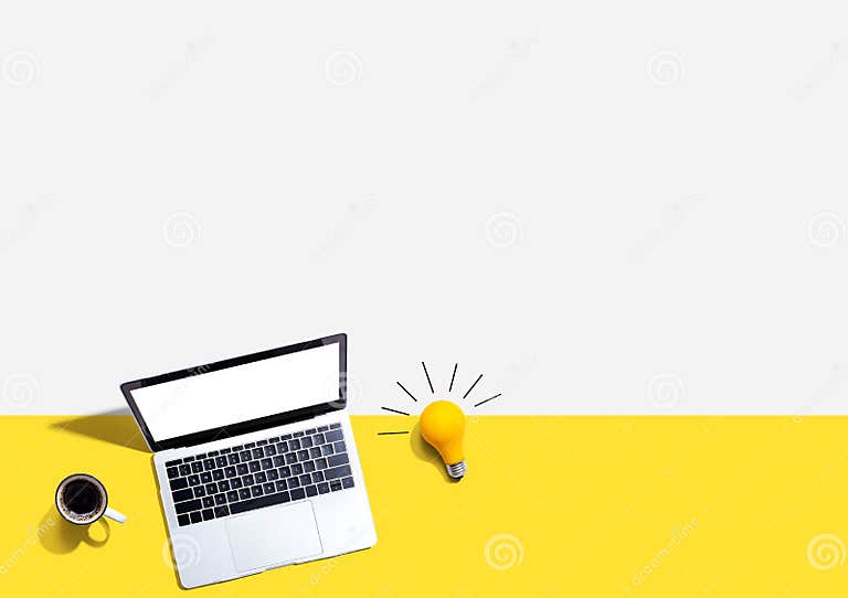 Computers with a Light Bulb Stock Photo - Image of creative, creativity ...