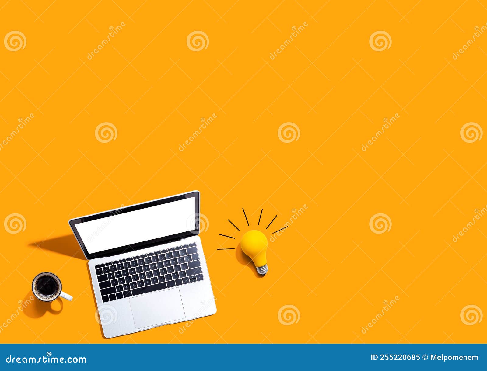 Computers with a Light Bulb Stock Image - Image of light, office: 255220685