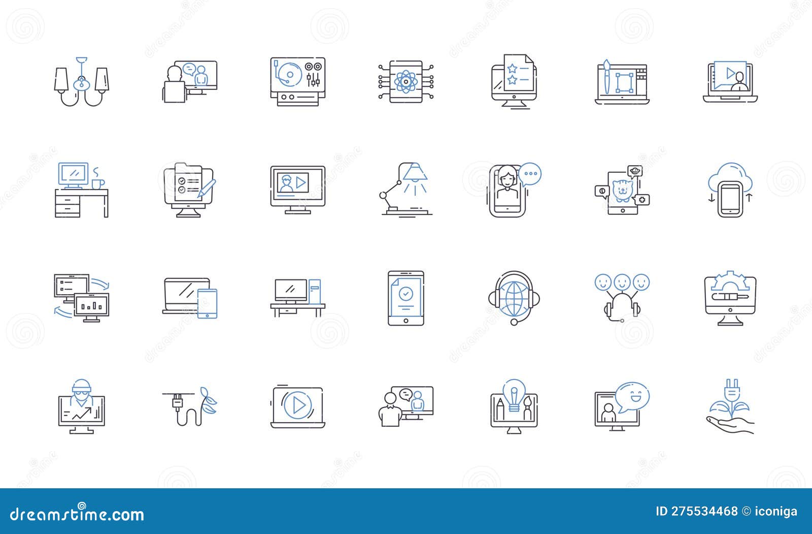 Computers Line Icons Collection Keyboard Mouse Monitor Processor Graphics Memory Hard