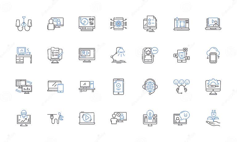 Computers Line Icons Collection. Keyboard, Mouse, Monitor, Processor, Graphics, Memory, Hard ...