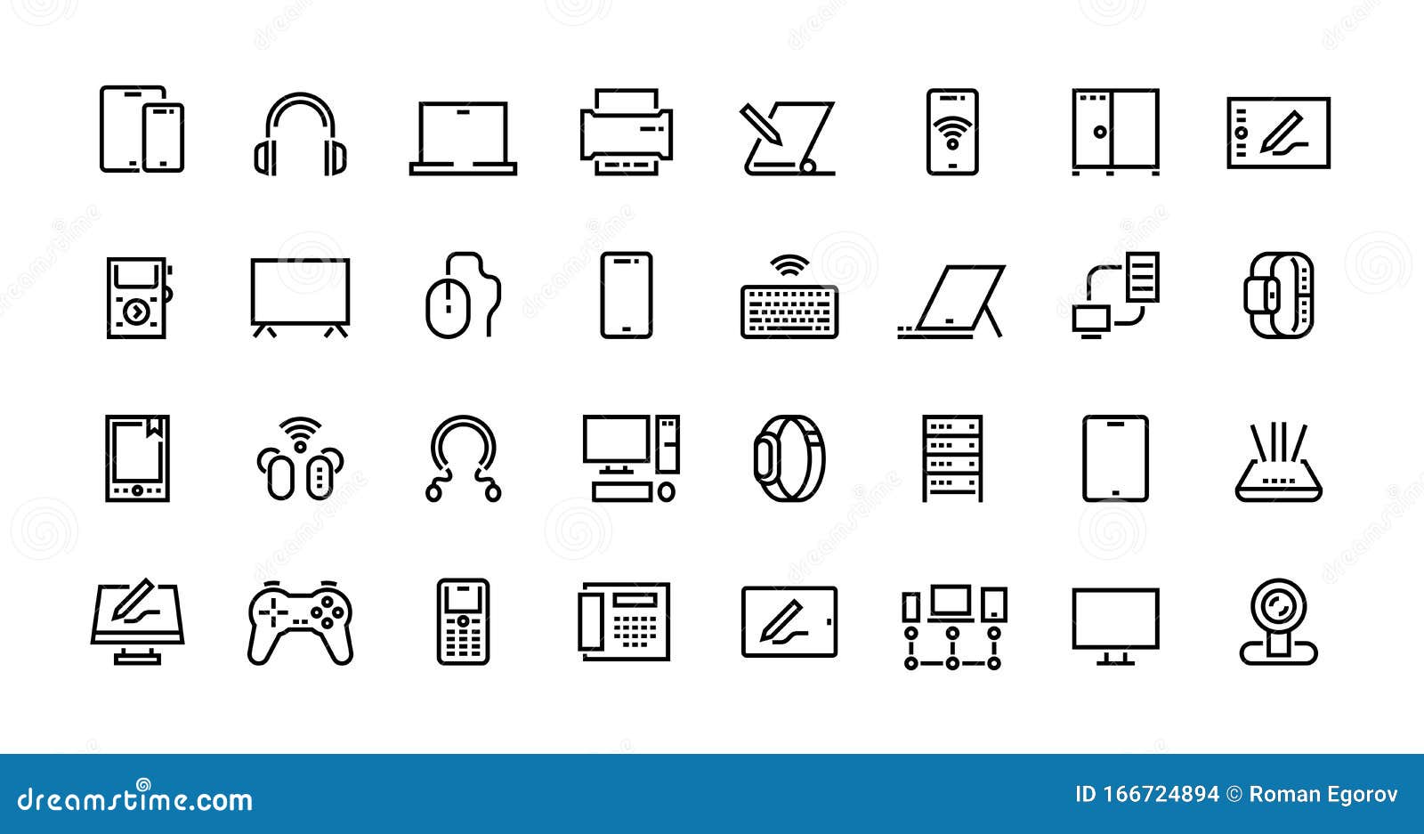Computers Line Icons. Desktop PC, Laptop and Network Station Pictograms ...