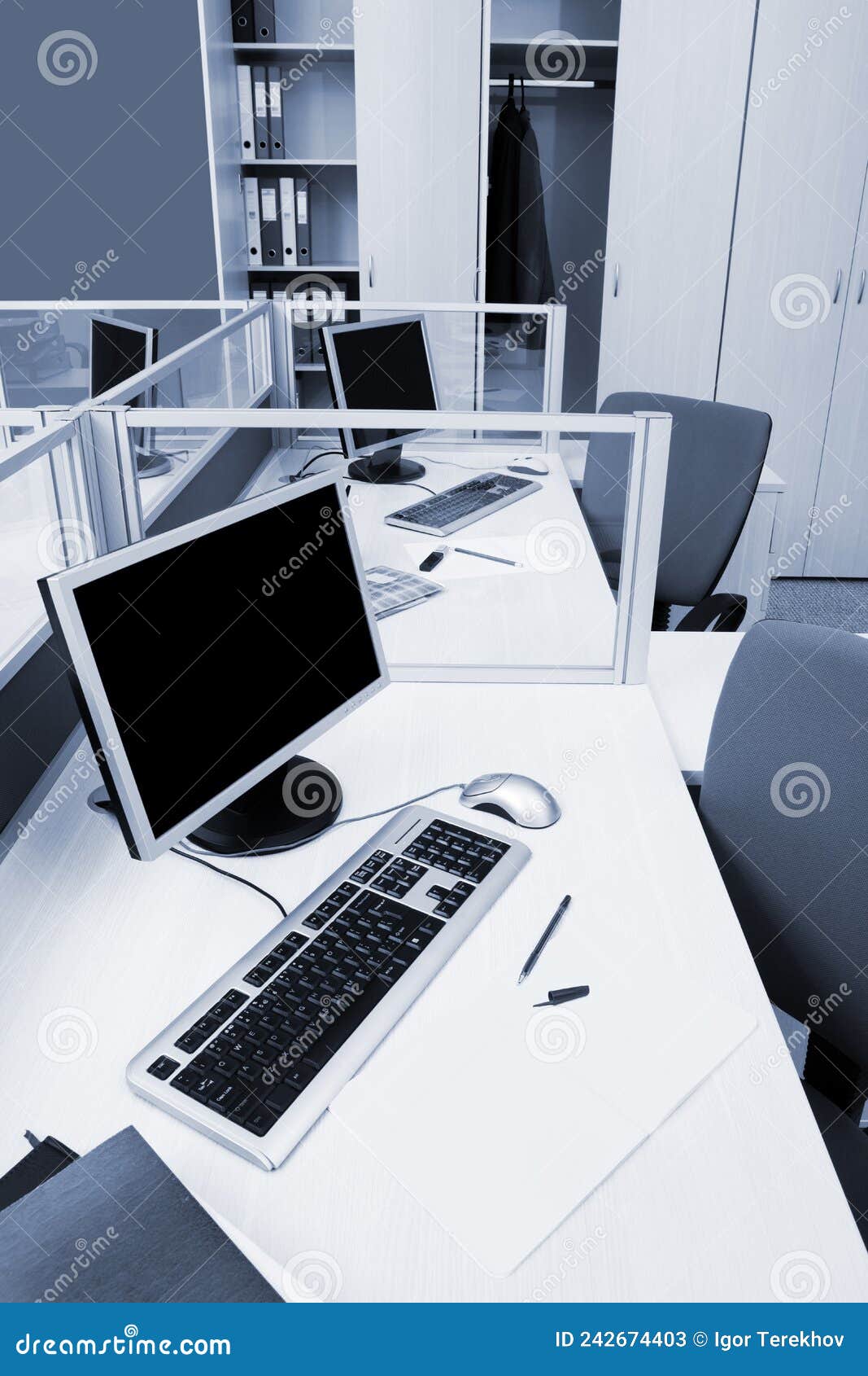 Computers in a Modern Office Stock Image - Image of mouse, monitor ...