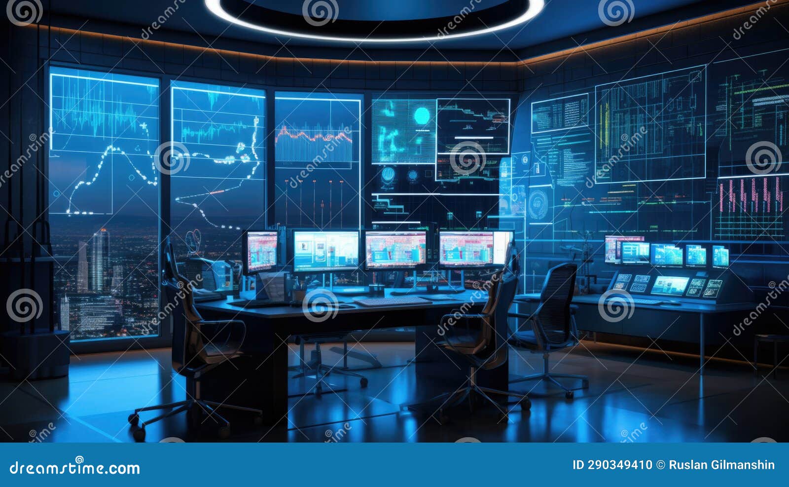 Computers in Monitoring Control Room with Digital Screens with Server ...