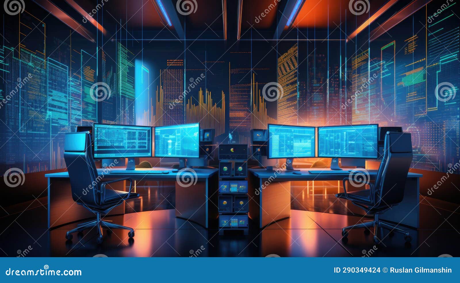 Computers in Monitoring Control Room with Digital Screens with Server ...