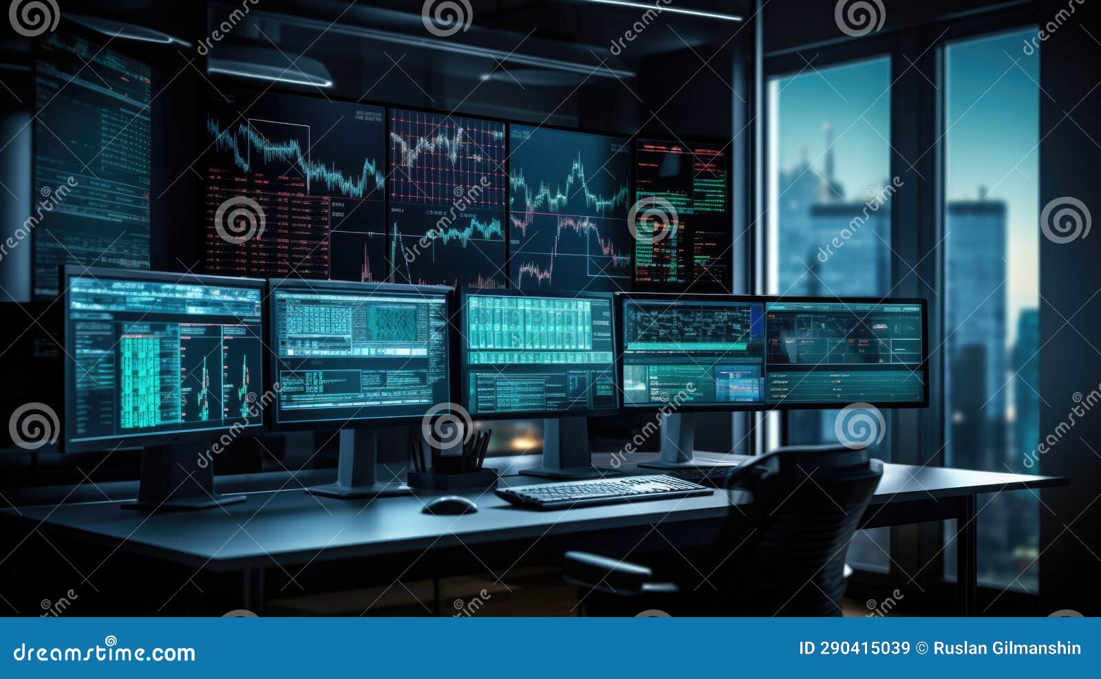 Computers in Monitoring Control Room with Digital Screens with Server ...