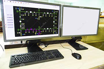 Computers and Monitors with Schematic Diagram for Supervisory, Control ...