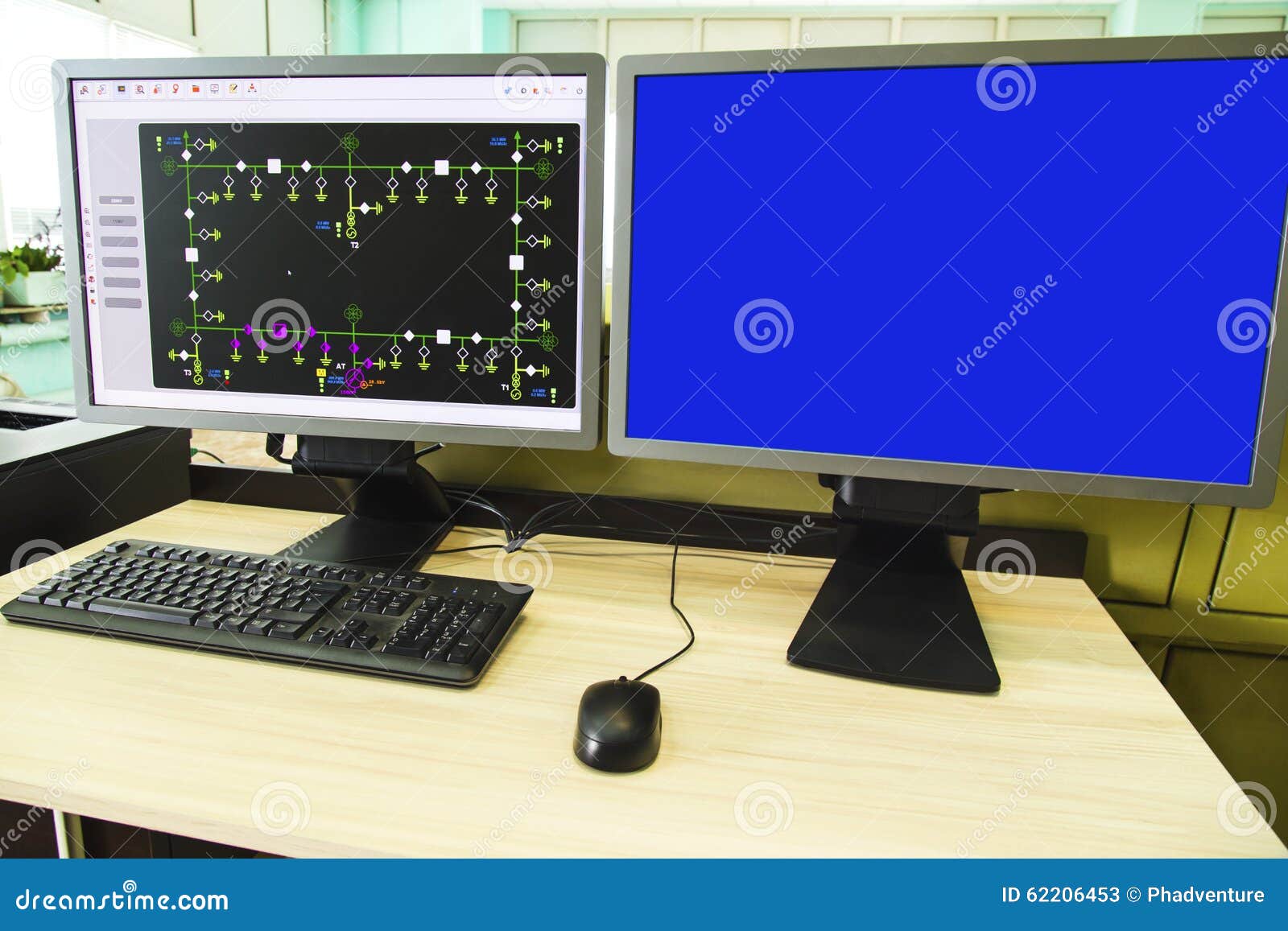 Computers and Monitors with Schematic Diagram for Supervisory, Control ...
