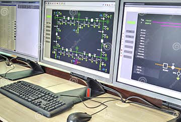 Computers and Monitors with Schematic Diagram for Supervisory, Control ...