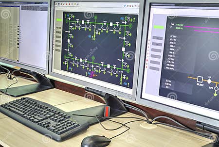 Computers and Monitors with Schematic Diagram for Supervisory, Control ...