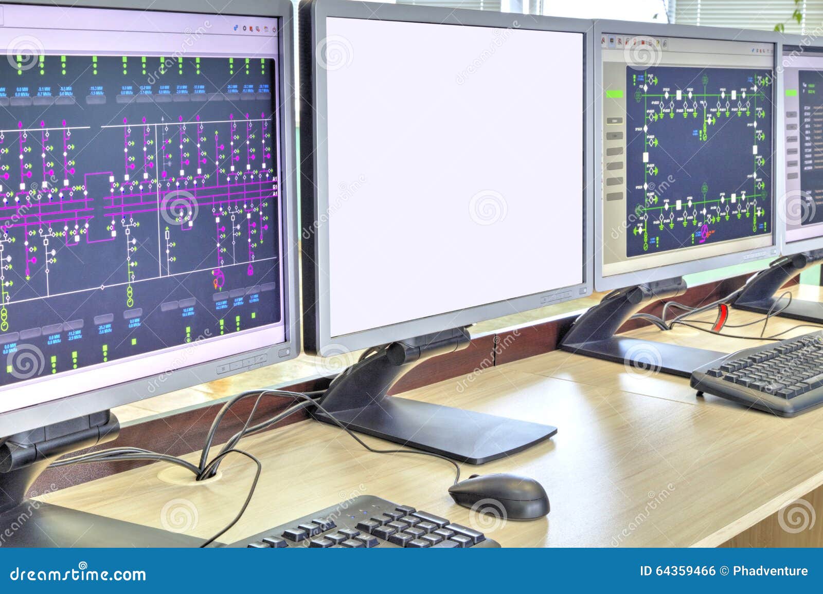 Computers and Monitors with Schematic Diagram for Supervisory, Control ...