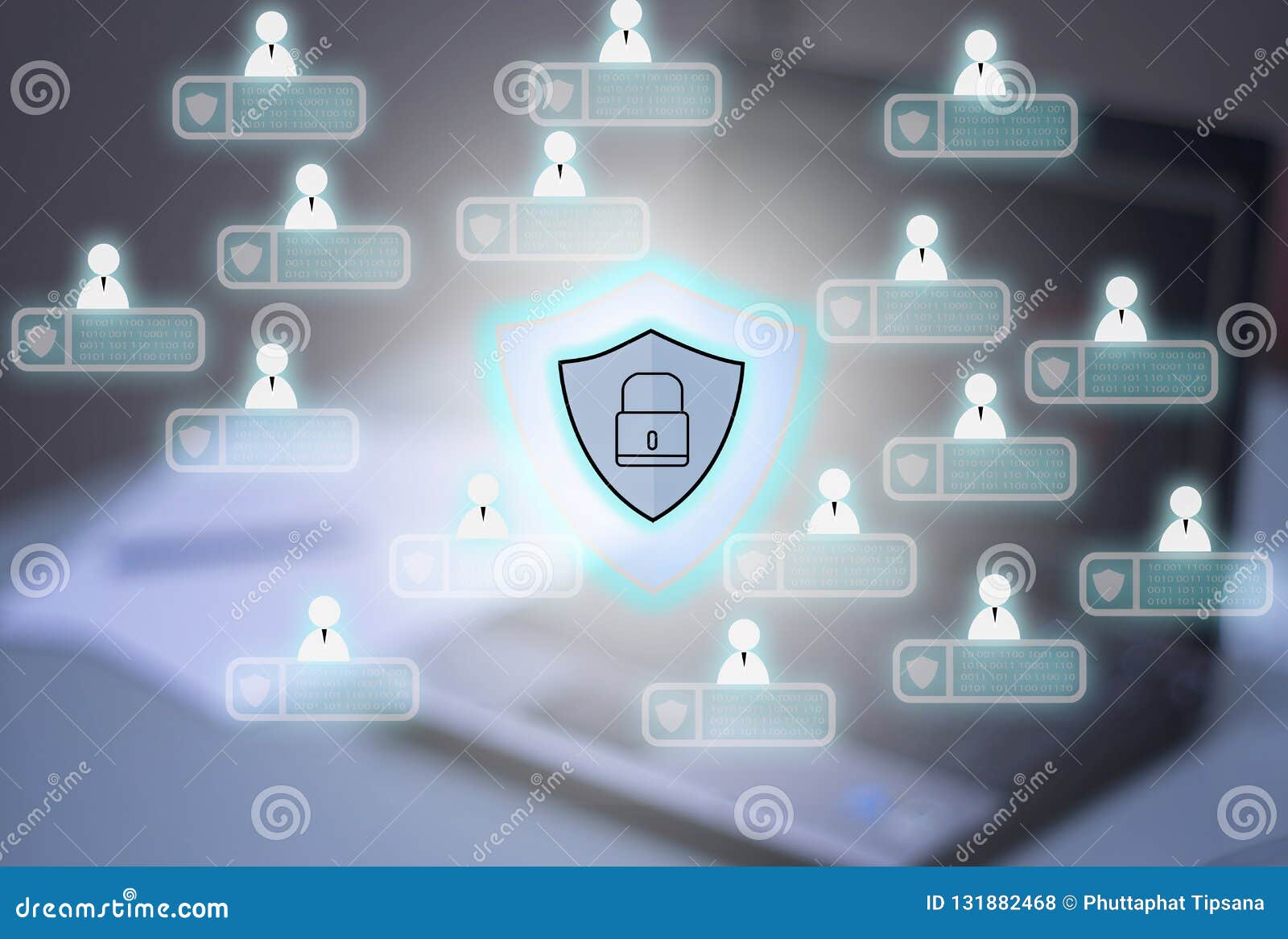 Computers and Notebook Background,with Icon of Cybersecurity Privacy ...