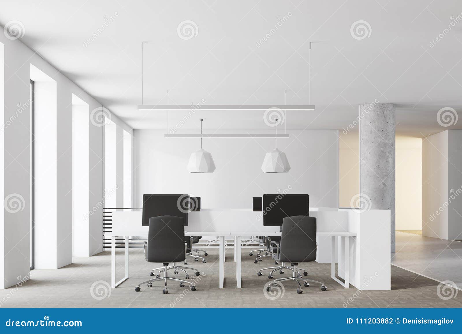 Computers in an Open Space Office Environment Stock Illustration ...