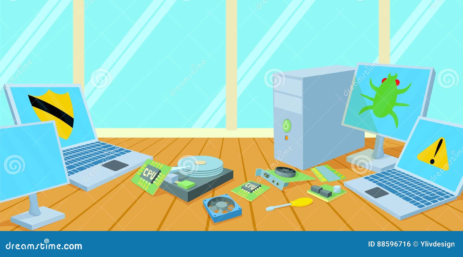 Computers Repair Horizontal Banner, Cartoon Style Stock Vector ...