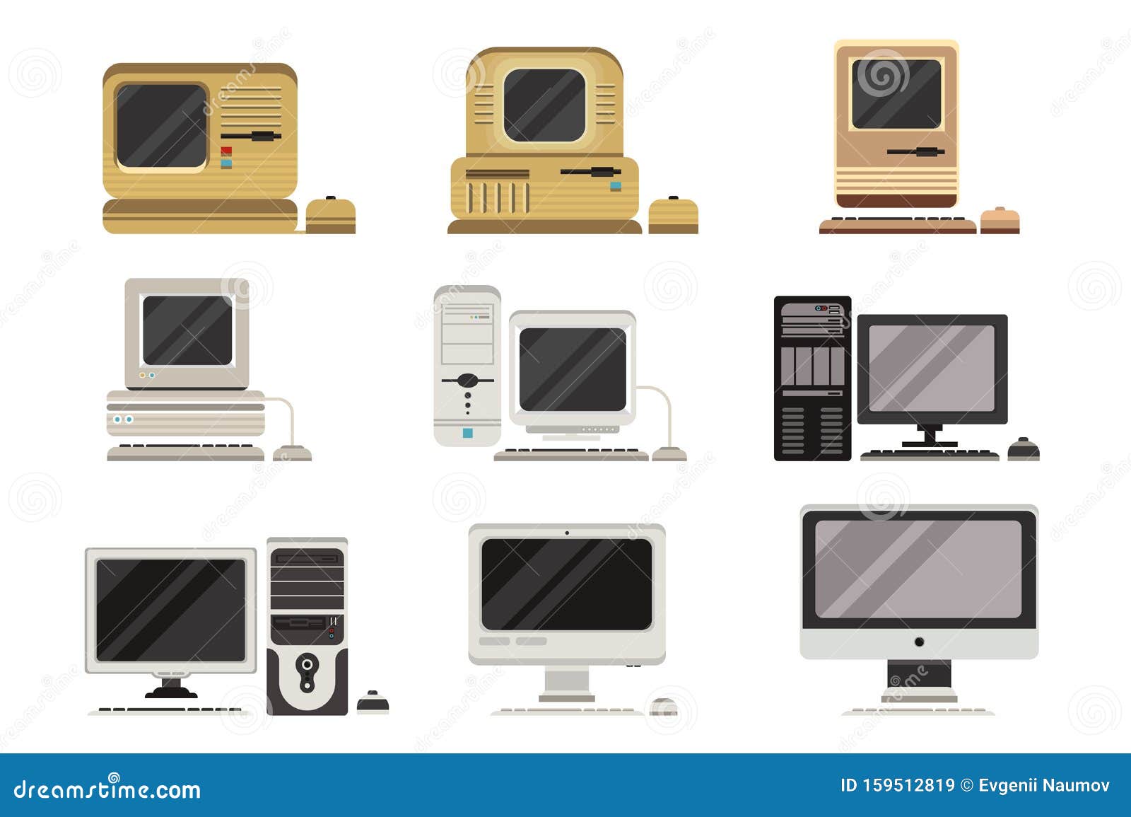 Computers Set, PC Evolution from Obsolete To Modern Vector ...