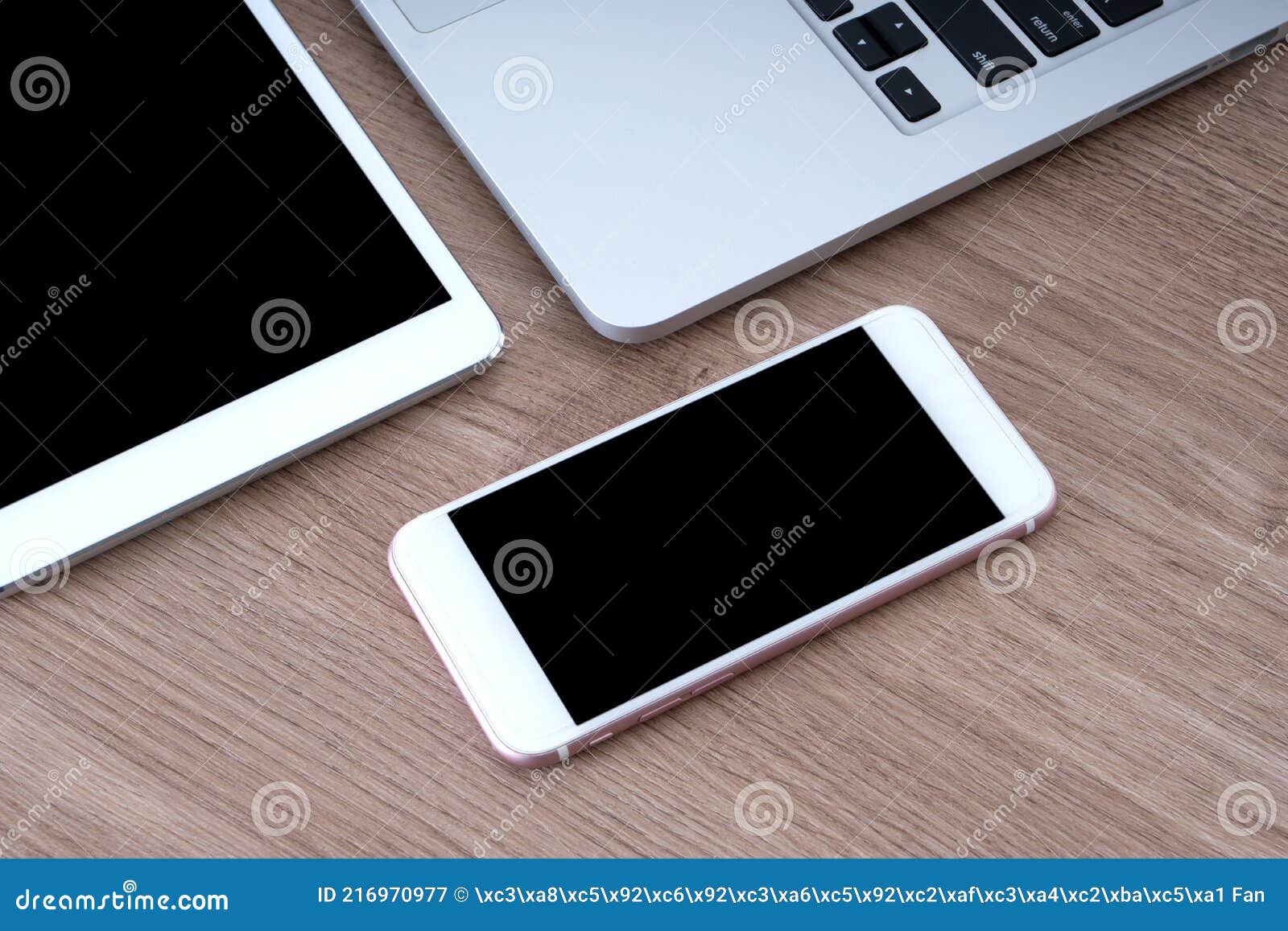 Computers and Tablets and a Mobile Phone on the Desk Stock Image ...