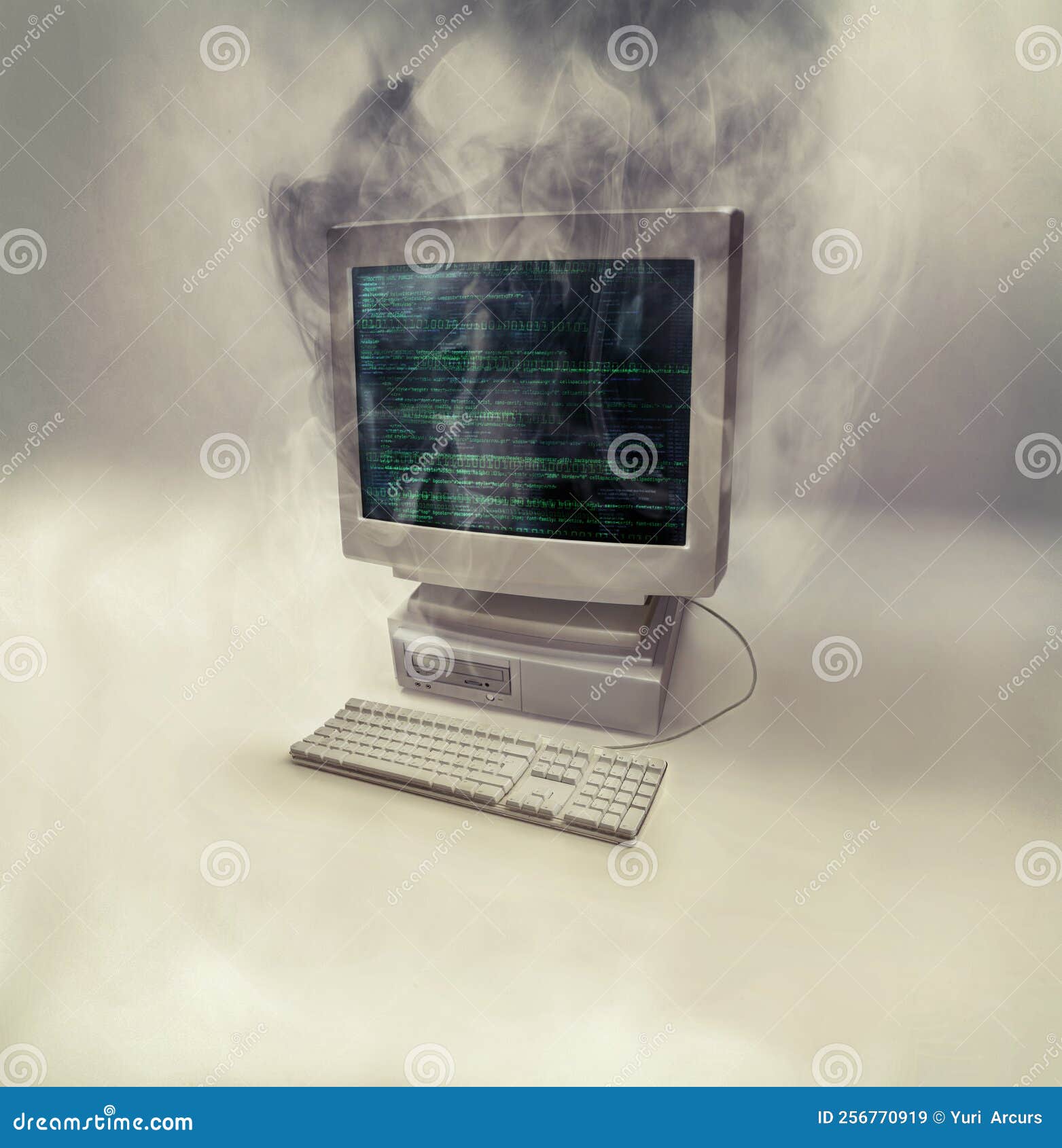 This Computers Time is Up. a Desktop Computer Smoking after Burning Out ...