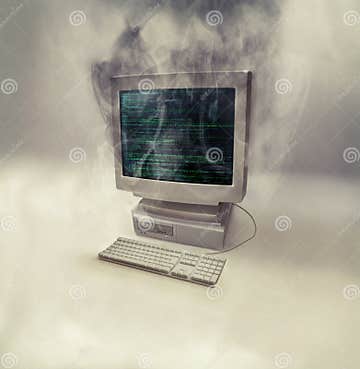 This Computers Time is Up. a Desktop Computer Smoking after Burning Out ...