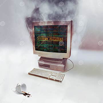This Computers Time is Up. Shot of a Desktop Computer Smoking after ...