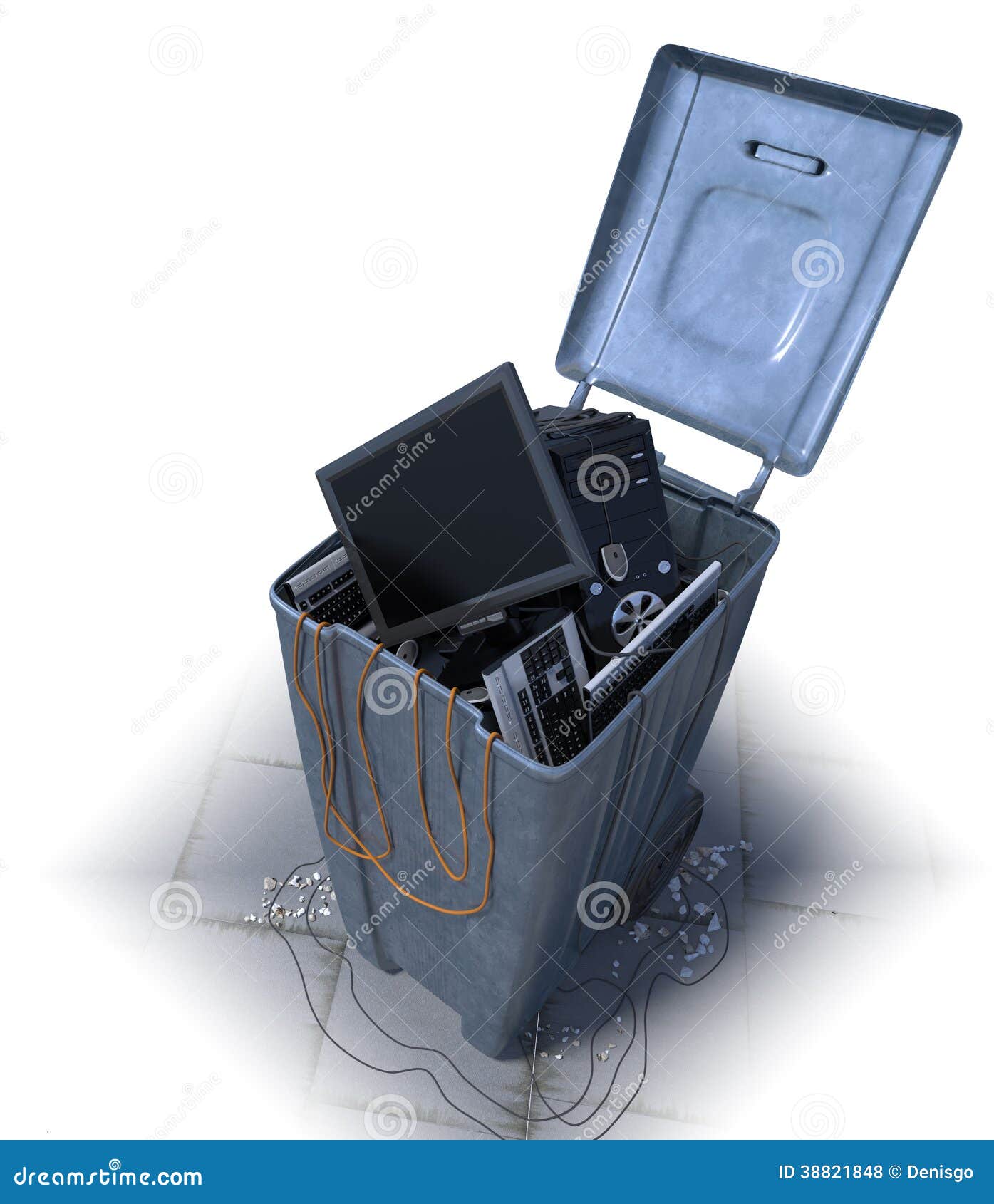 Computers in a Trash Bin on a White Background Stock Illustration ...
