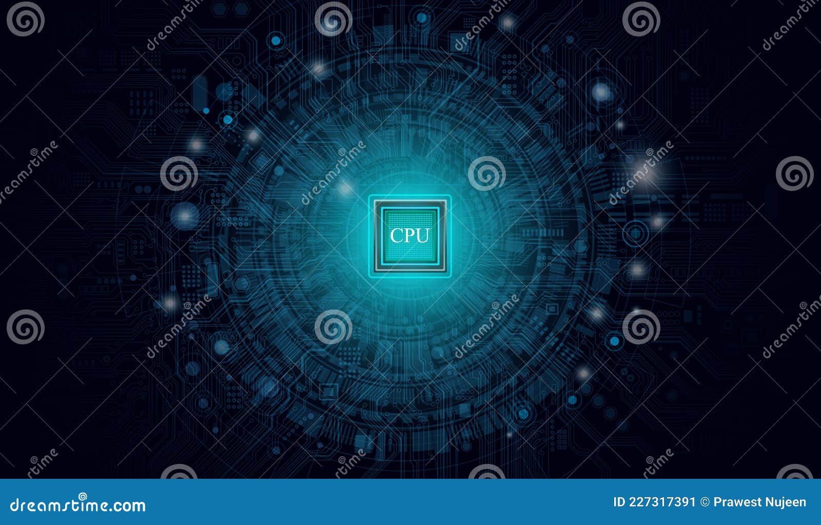 Futuristic Microchip Processor with Lights on the Blue Background ...