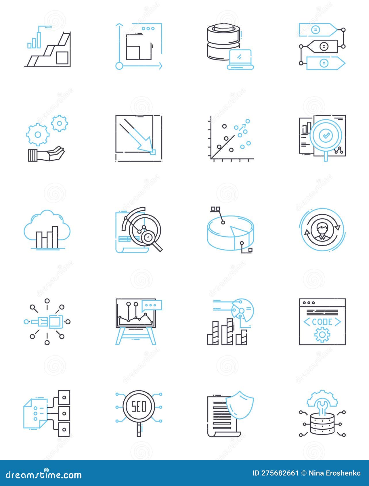 Computing Power Linear Icons Set Computation Processing Cycles Performance Parallelism