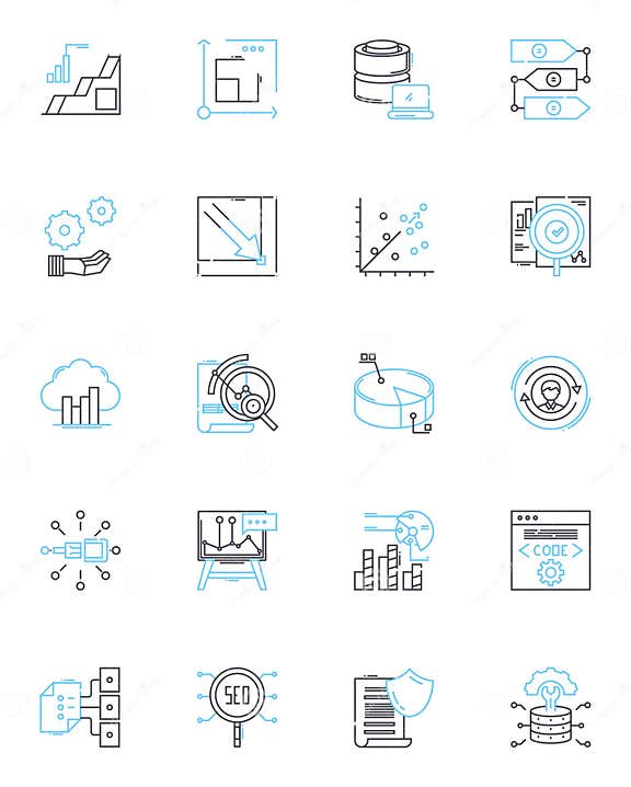 Computing Power Linear Icons Set. Computation, Processing, Cycles ...
