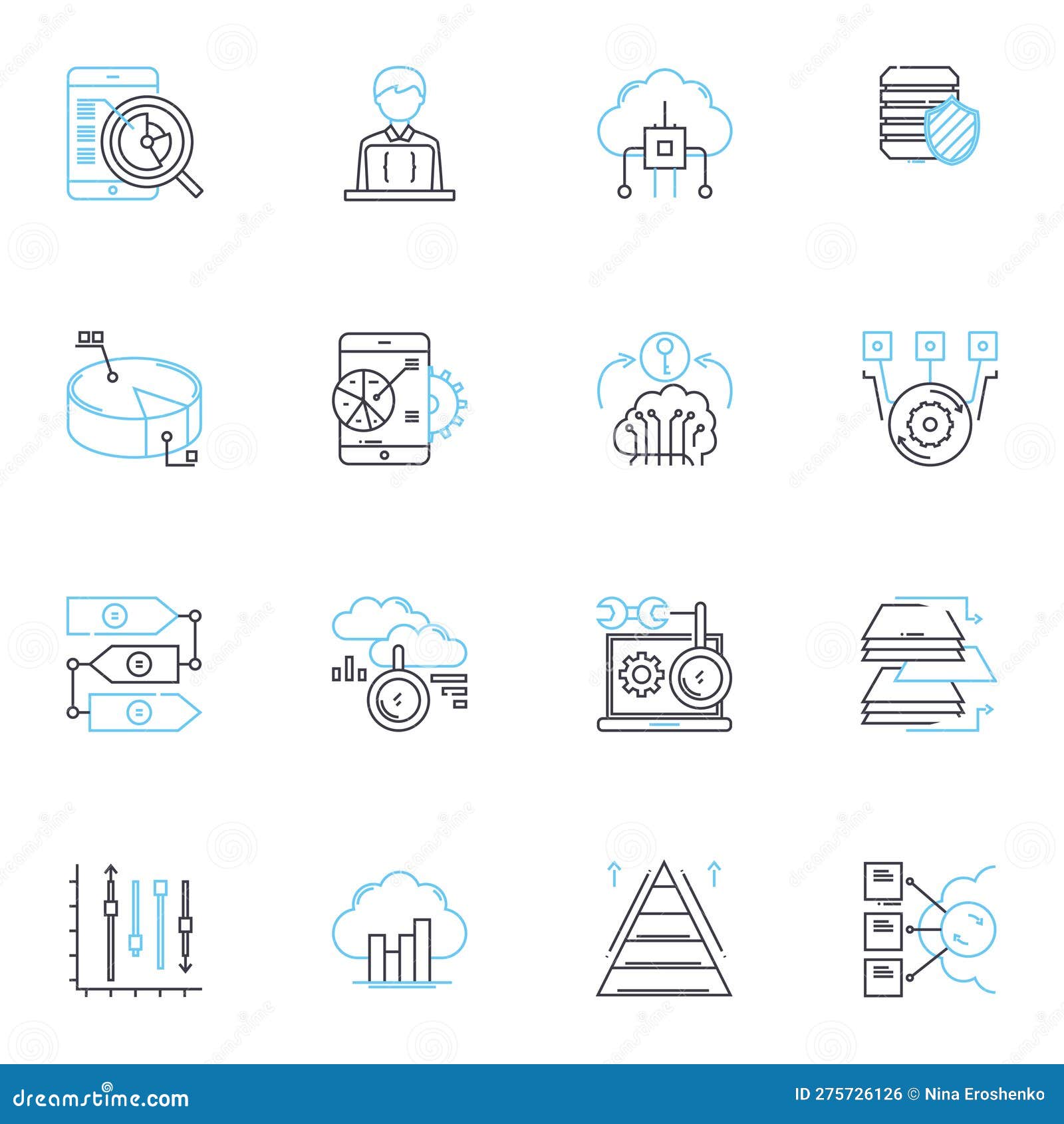 Computing Power Linear Icons Set Computation Processing Cycles Performance Parallelism