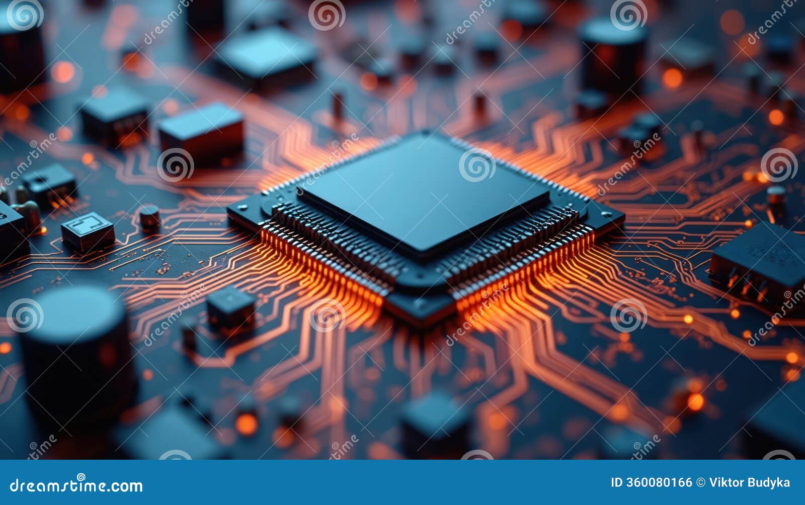 Computing Processor, Electronic Circuit Board Illustration. Computer Digital Dark Blue ...