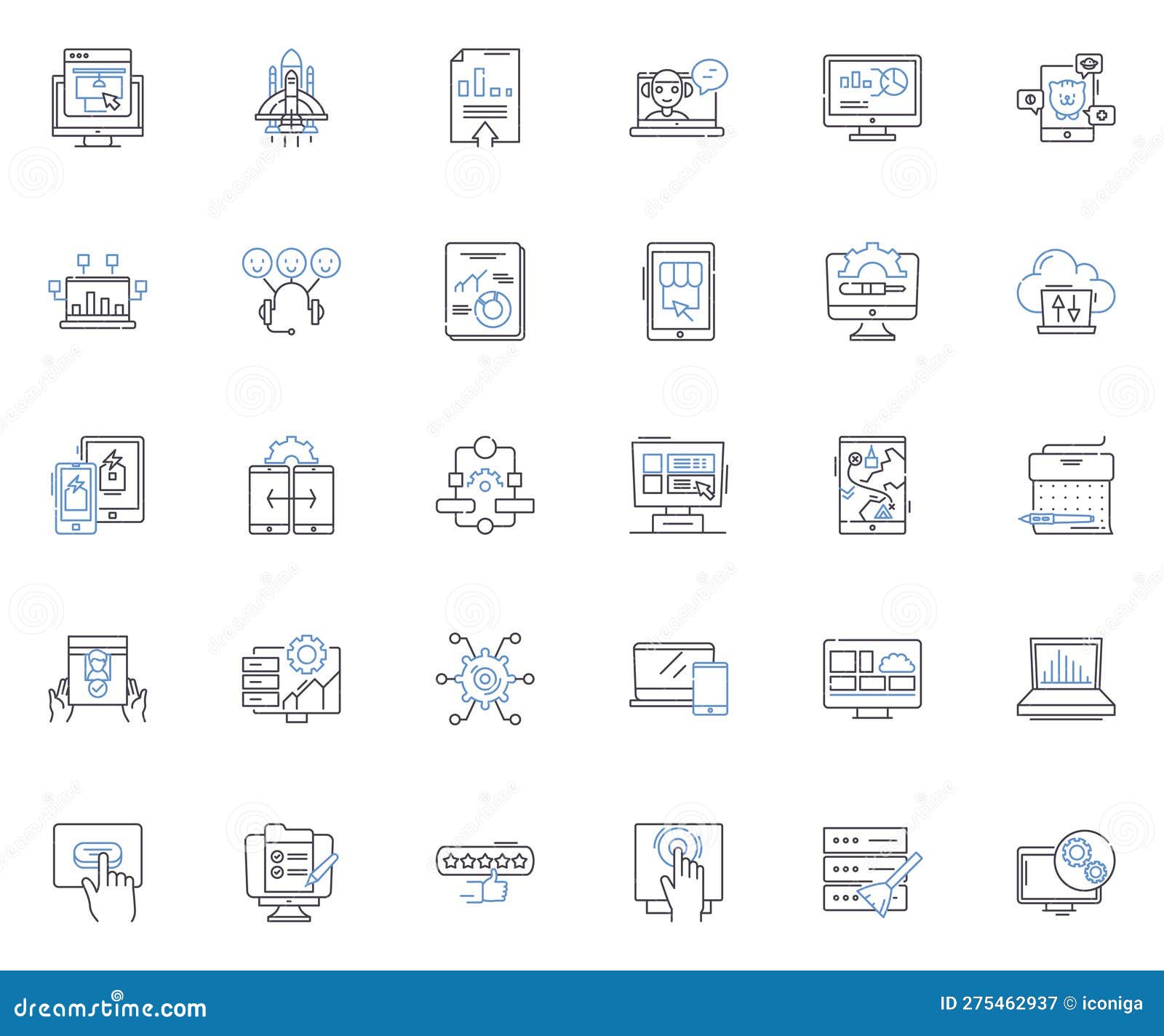 Computing Technology Line Icons Collection Algorithm Coding