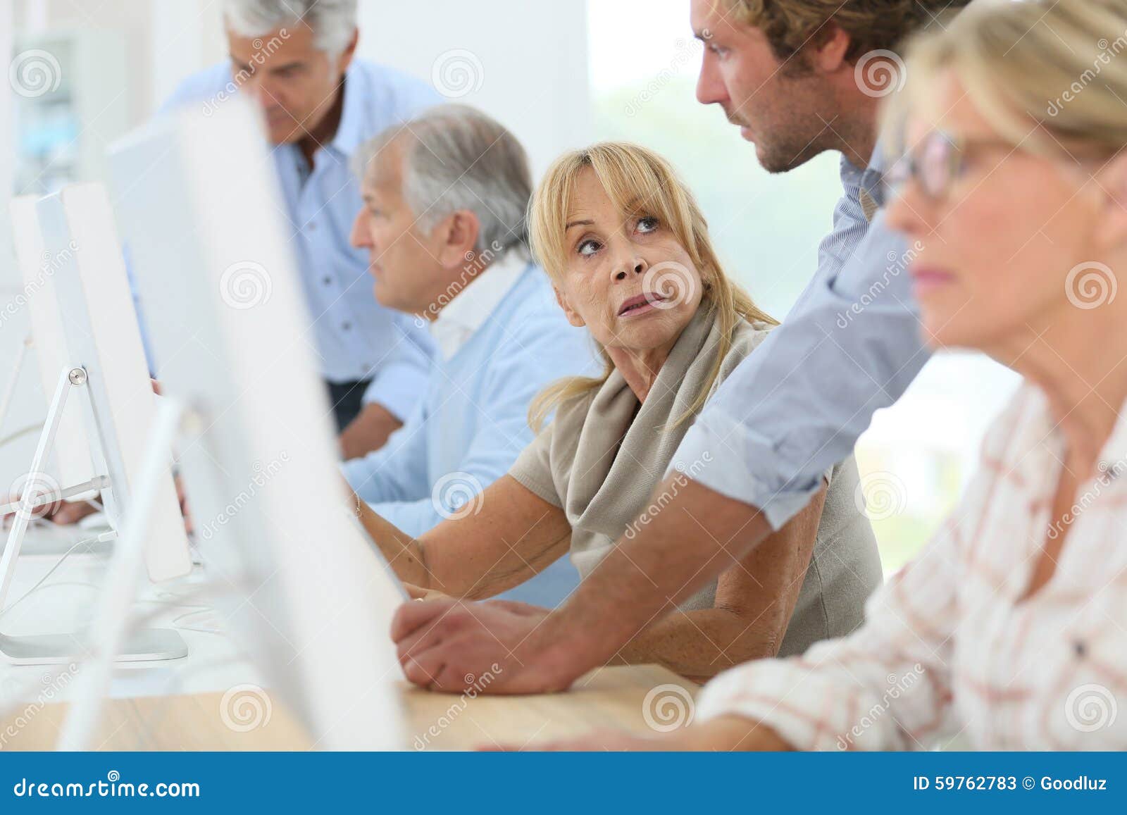 Computing Training of Seniors with Instructor Stock Image - Image of ...