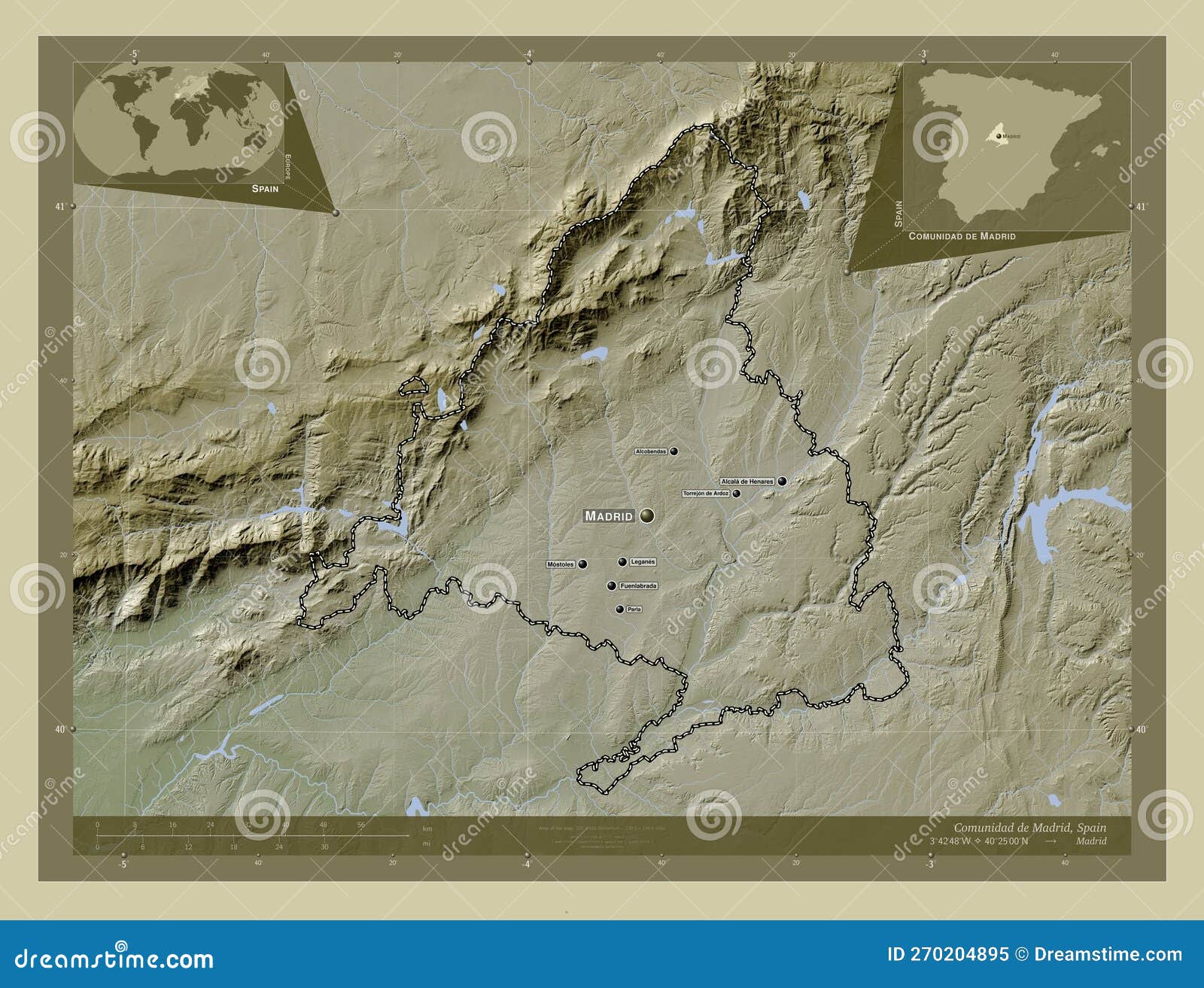 Comunidad De Madrid, Spain. Wiki. Labelled Points of Cities Stock ...