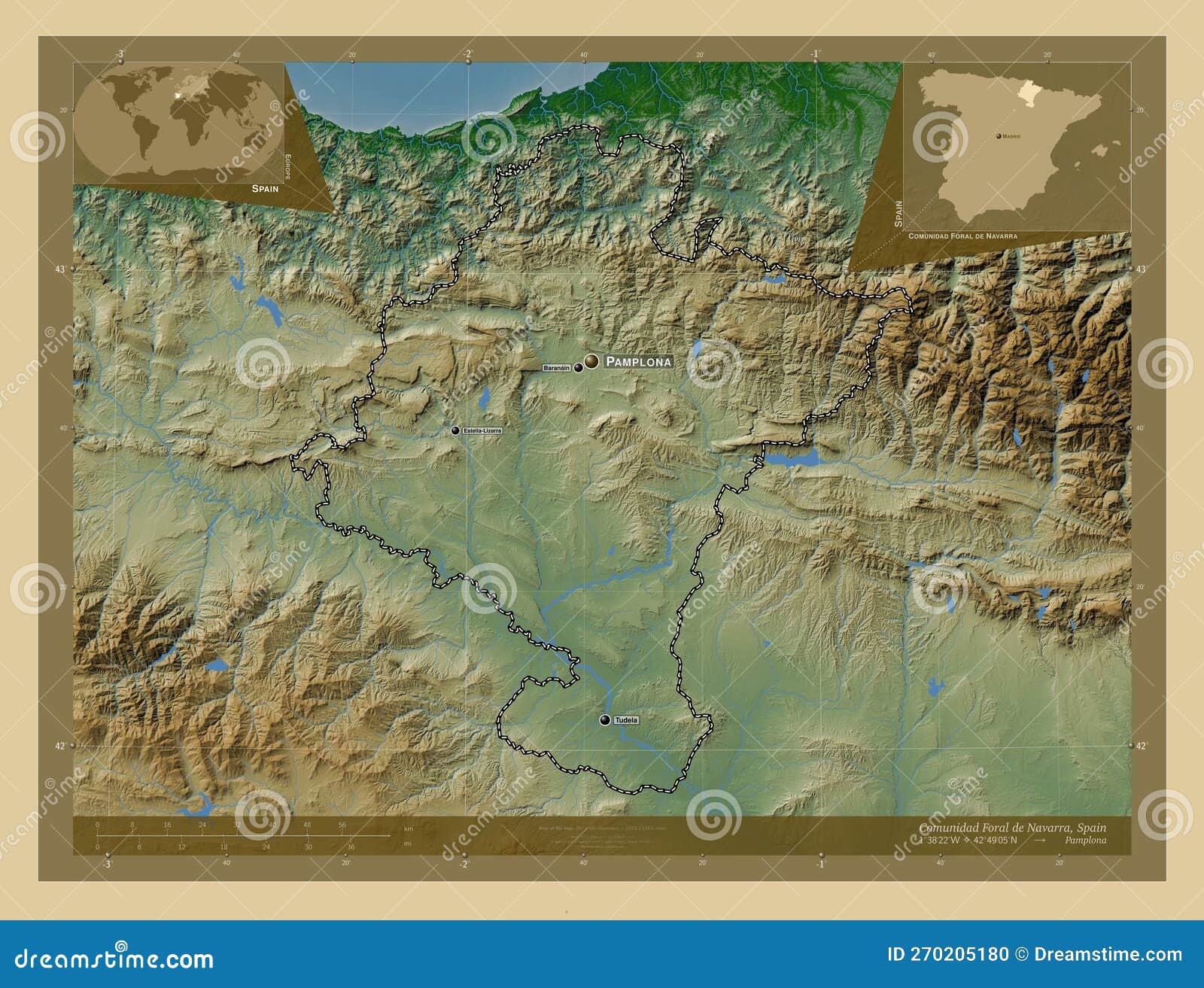 Comunidad Foral De Navarra, Spain. Physical. Labelled Points of Stock ...