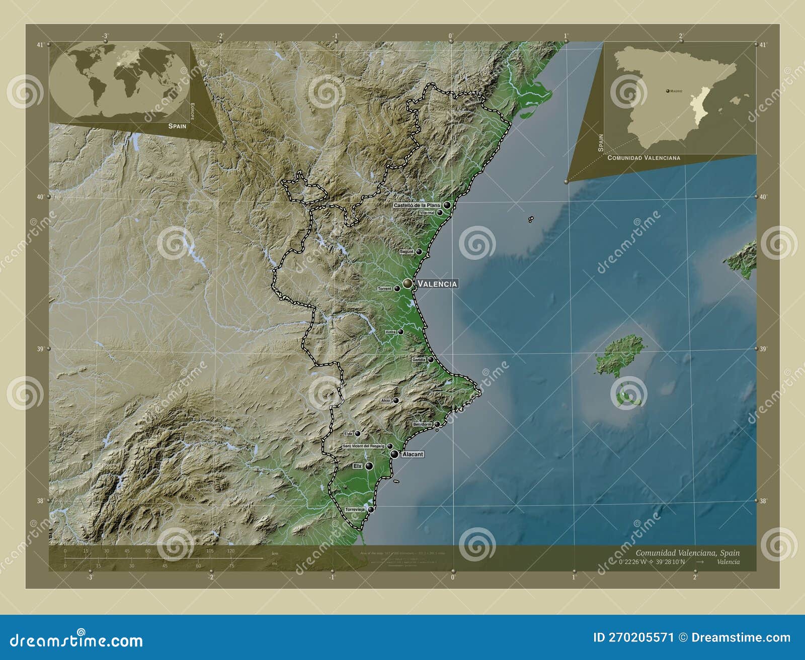 Comunidad Valenciana, Spain. Wiki. Labelled Points of Cities Stock ...