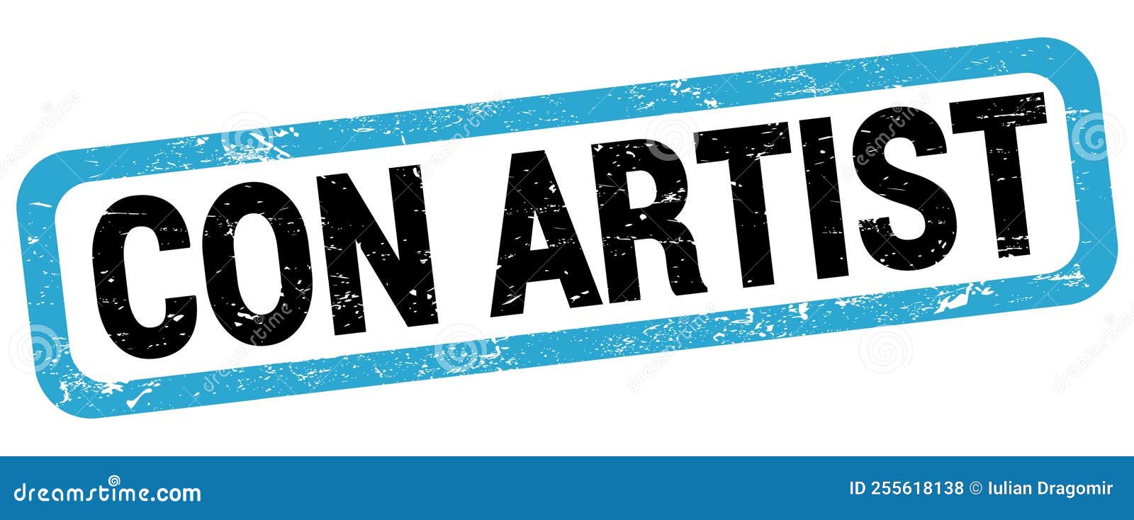 CON ARTIST Text Written on Blue-black Rectangle Stamp Stock ...
