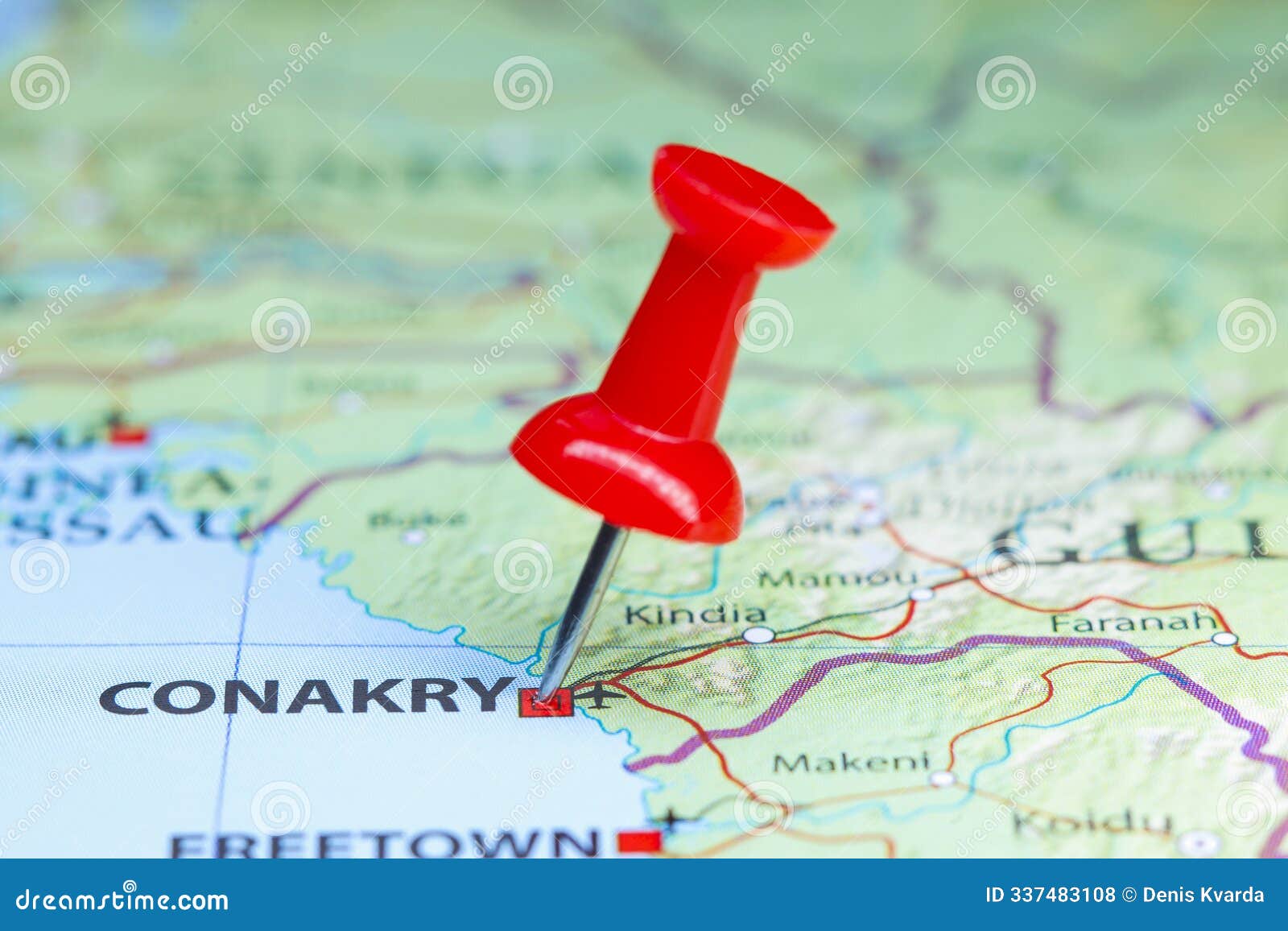 Conakry Town, Guinea Pin on Map of Africa Stock Photo - Image of ...
