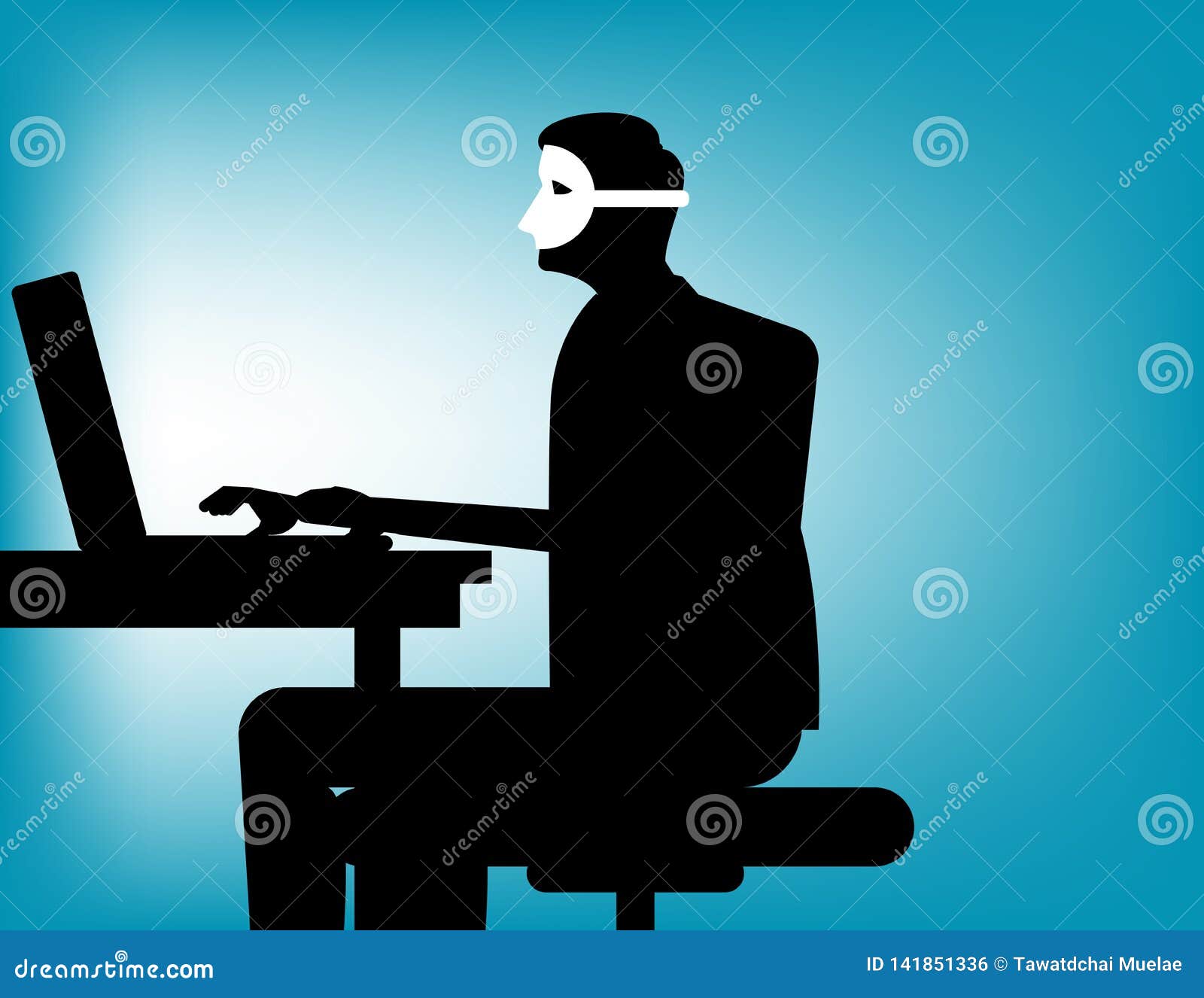 Conceal. Man Wearing Mask Play Computer Stock Vector - Illustration of ...
