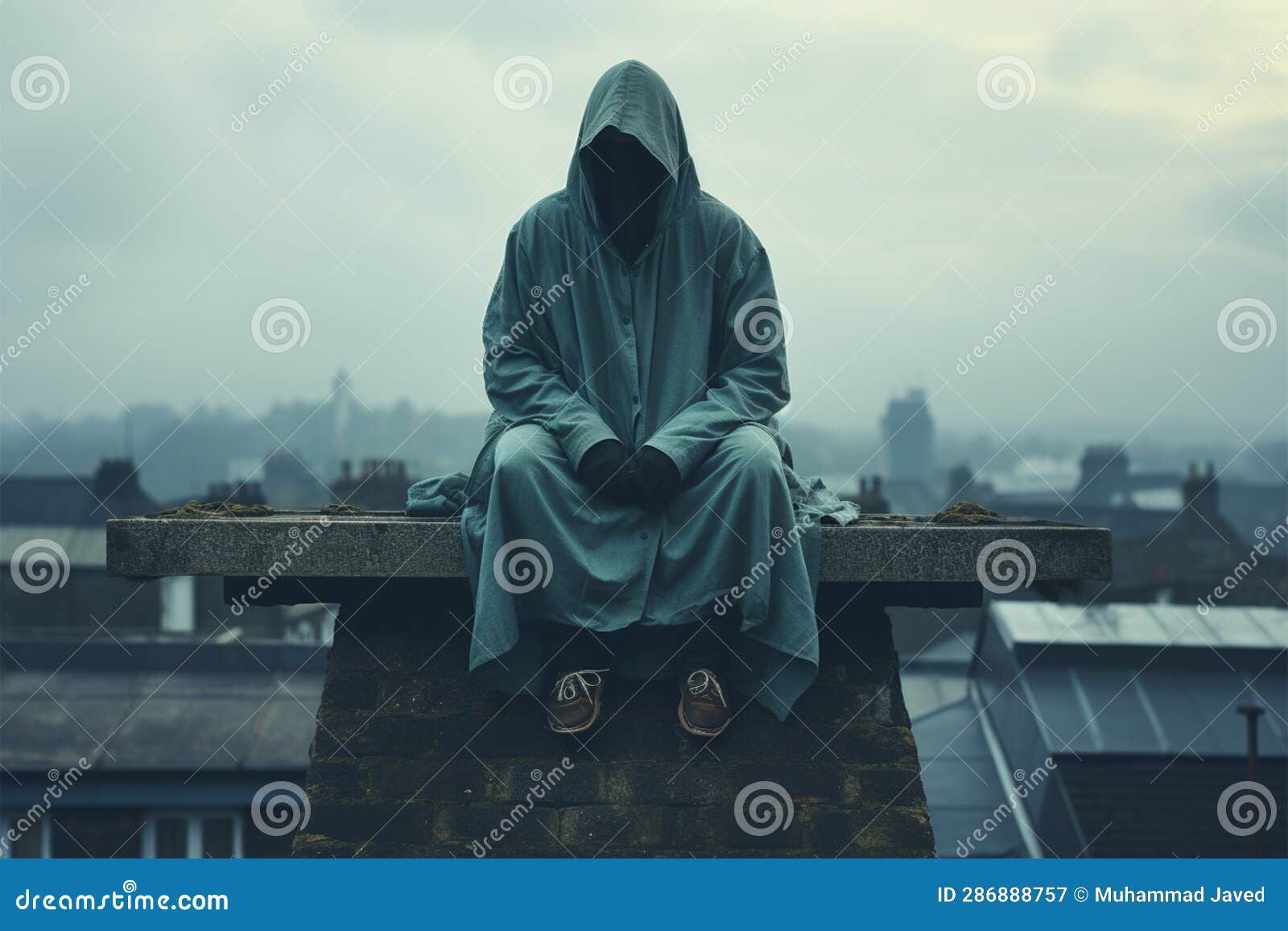 Concealed Man on Rooftop in Hood, Featureless, Accompanied by Available ...