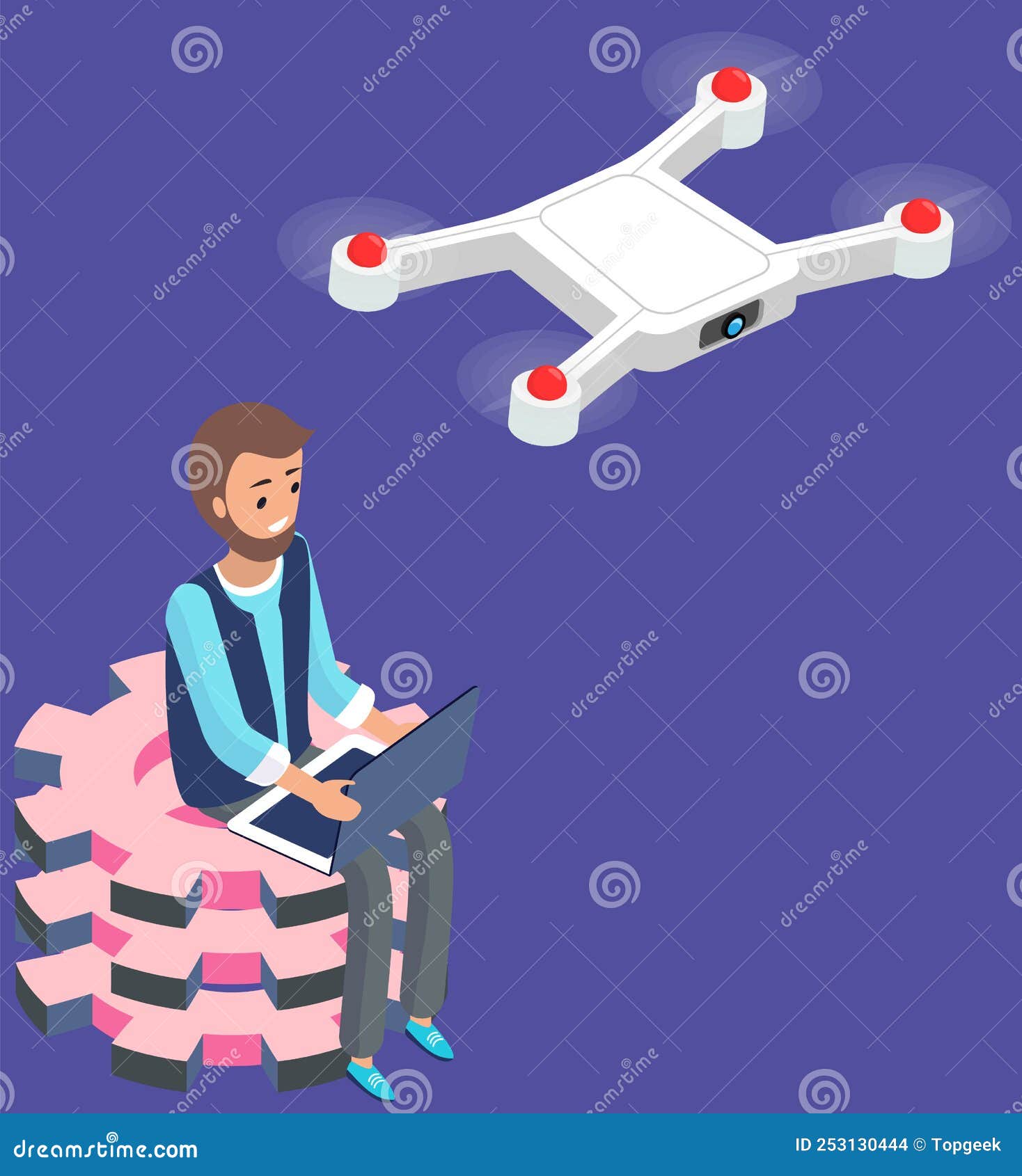 Conceito De Drone Voador. Homem Controlando Seu Drone Usando O ... Conceito De Drone Voador. Homem Controlando Seu Drone Usando O ...