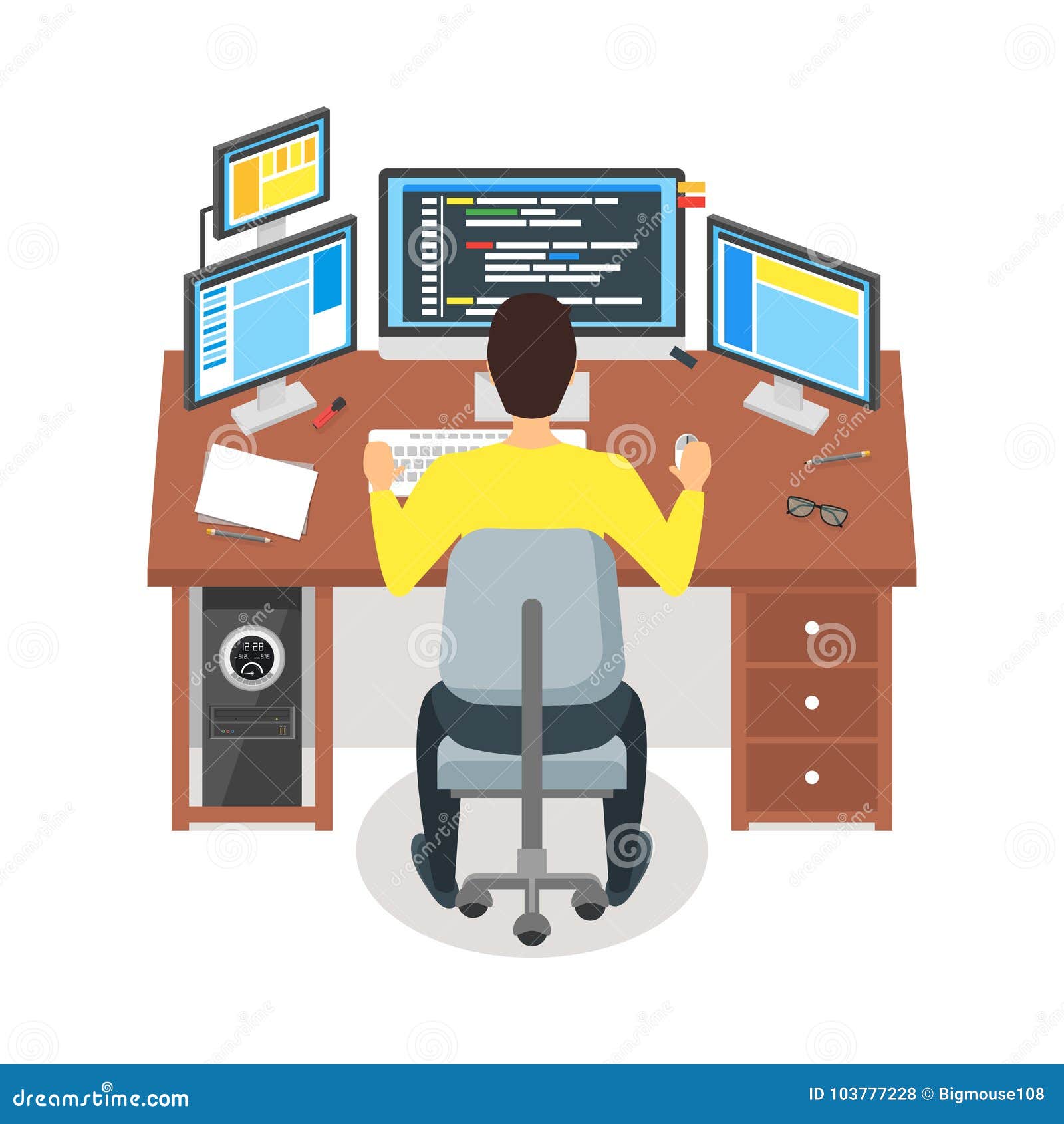 Conceito De Writes Code Workspace Do Programador Dos Desenhos Animados ...