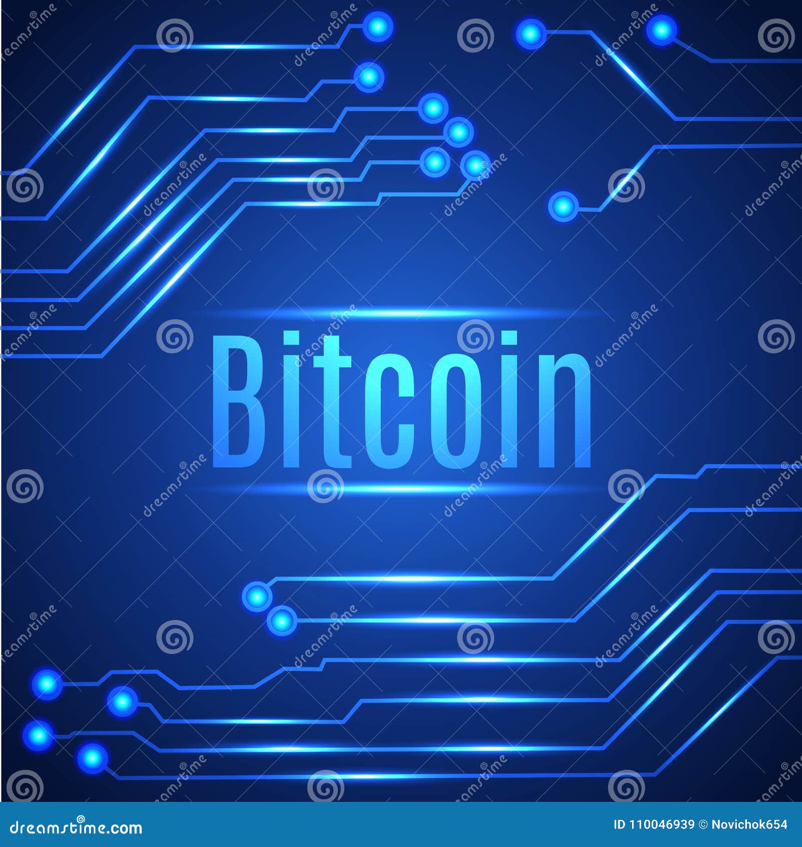 Conceito Digital Da Moeda Do Bitcoin Azul Na Placa De Circuito ...