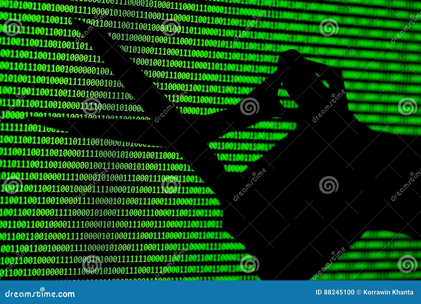 Conceito Do Hacker Códigos Binários Do Computador E Tesouras Da Mão ...