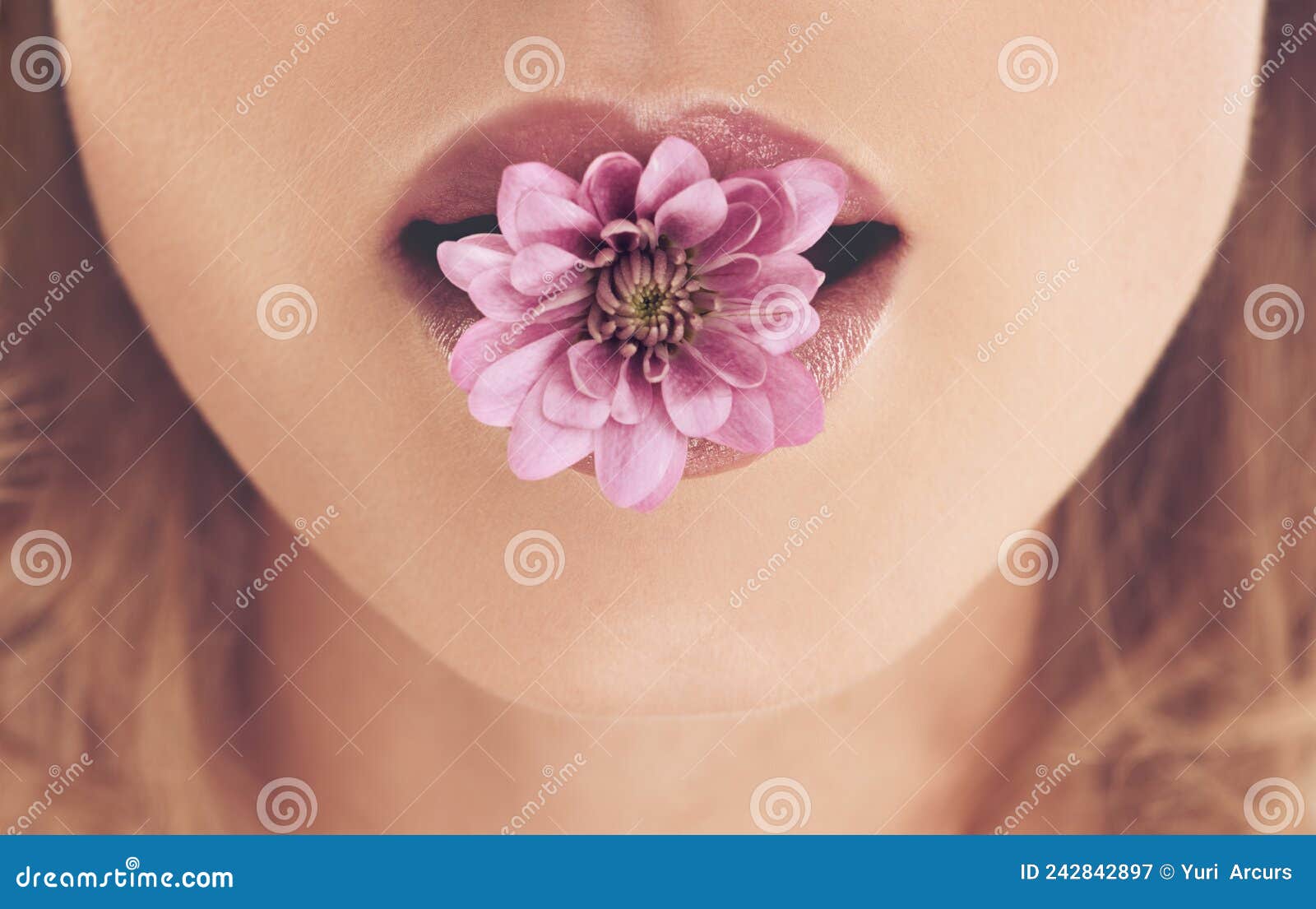 Conceitos Florais. Tiro De Pancada De Uma Mulher Com Uma Flor Na Boca ...