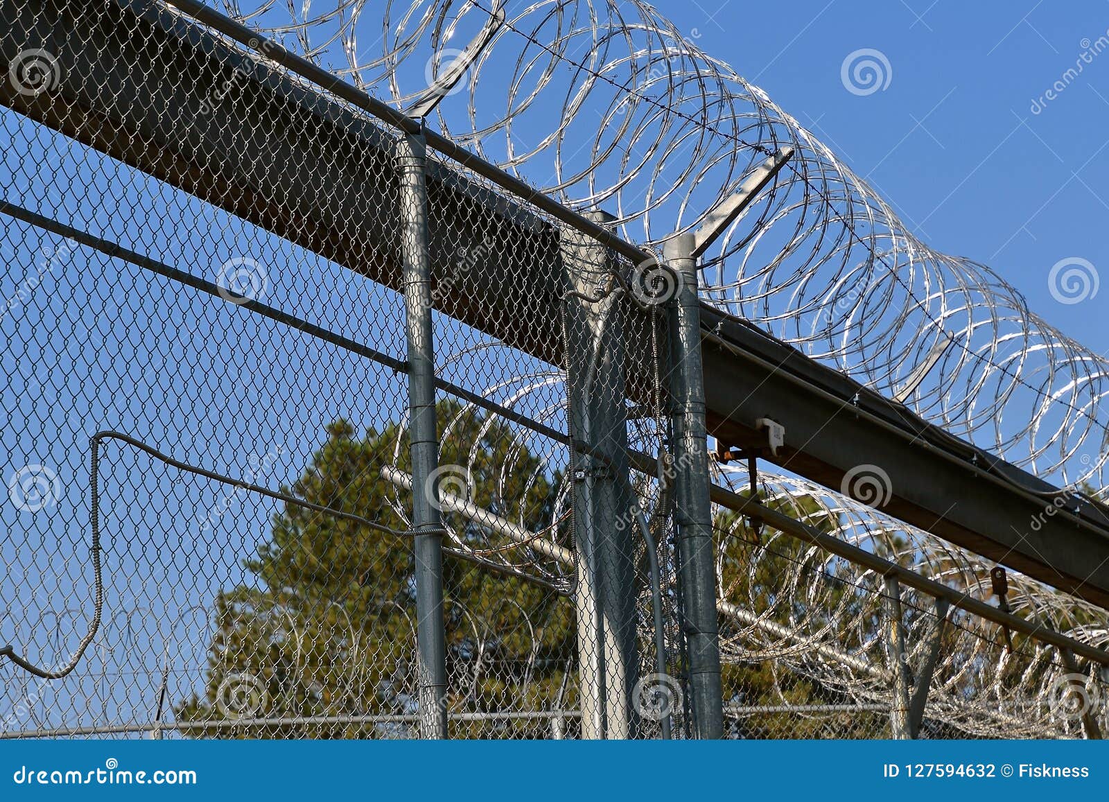 Concentina Wire and Prison Fence Stock Photo - Image of link, barricade ...