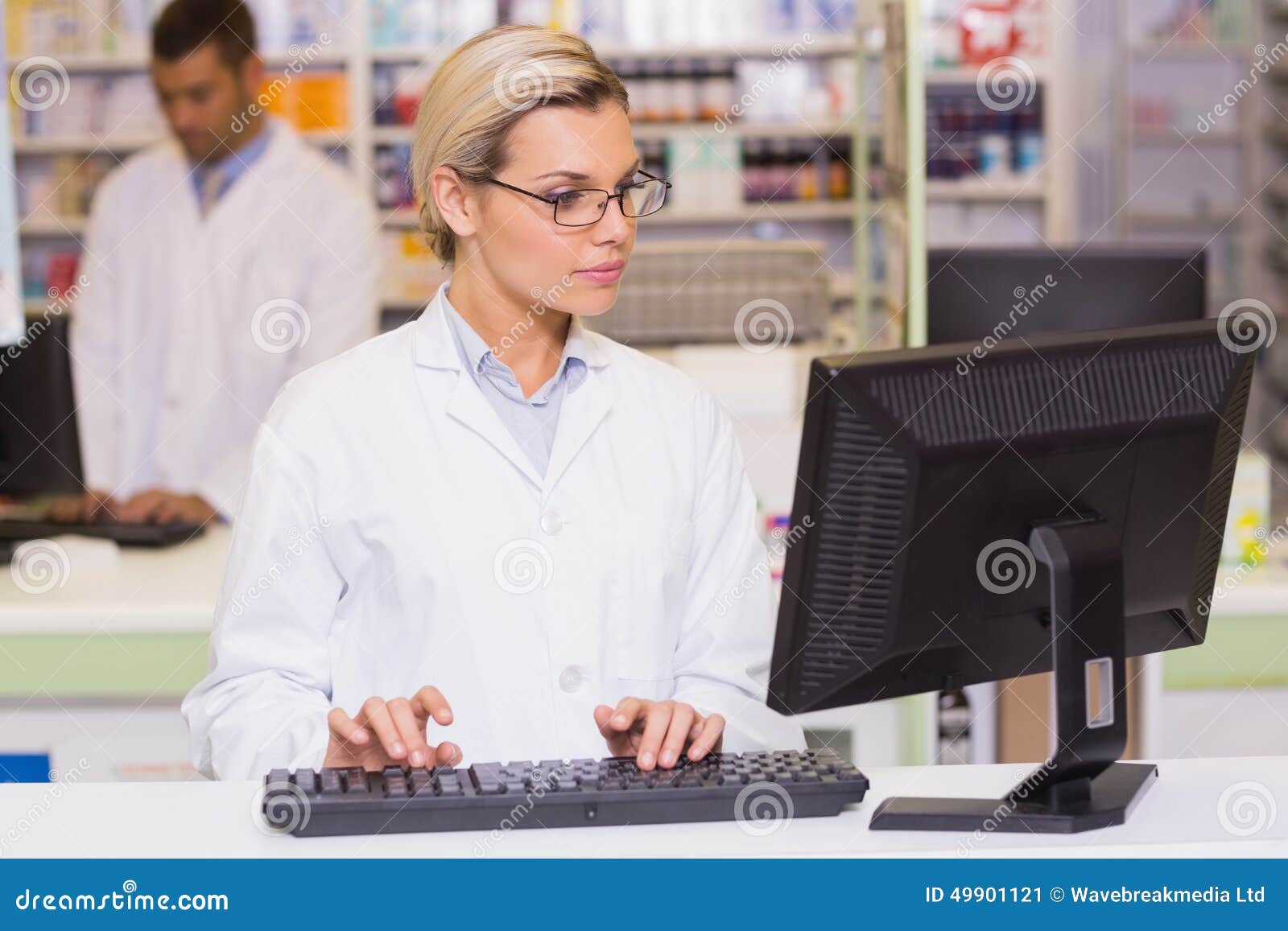 Concentrate Pharmacist Using Computer Stock Image - Image of ...