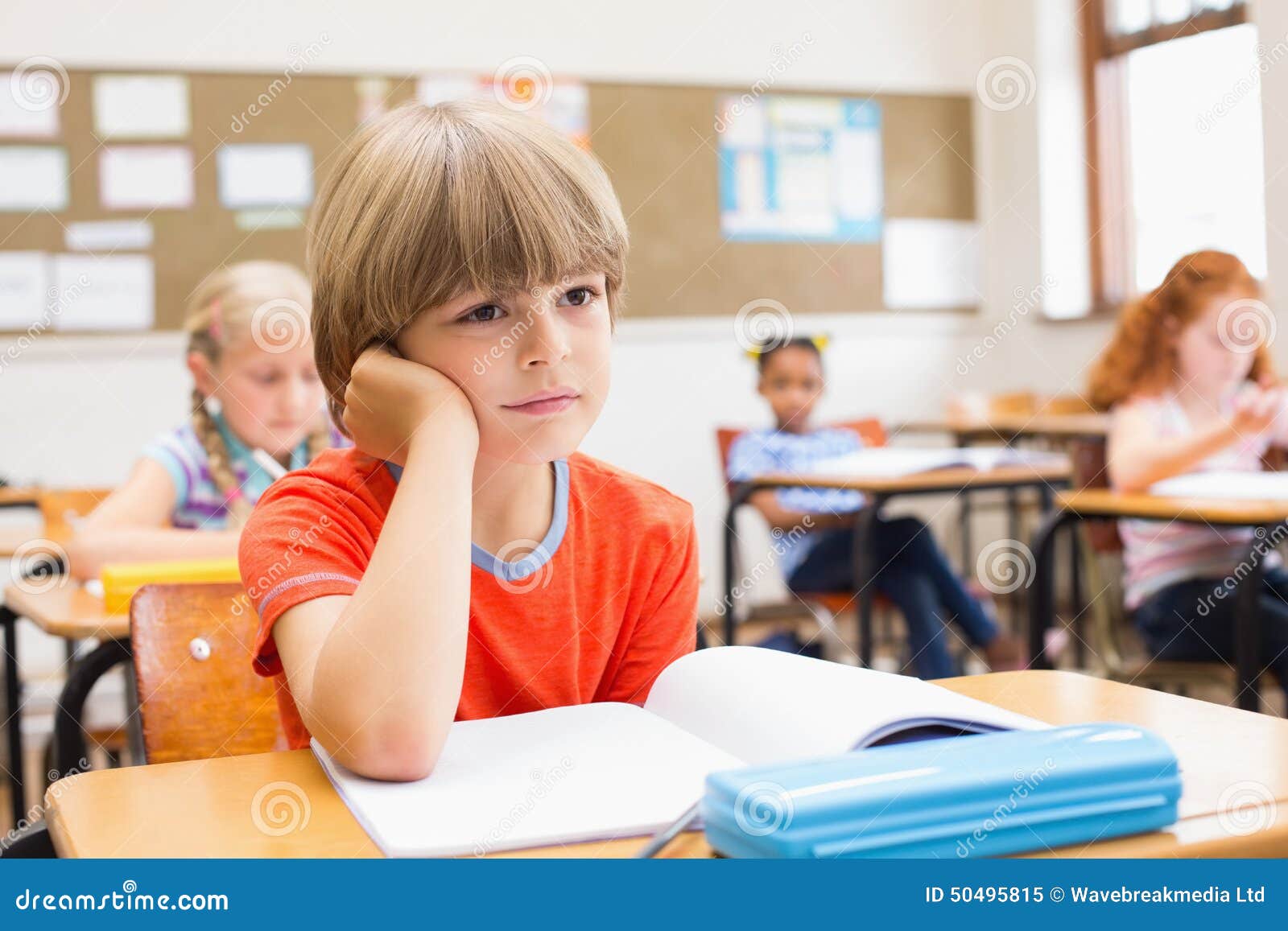 Concentrate Pupils Sitting at His Desk Stock Image - Image of caucasian ...