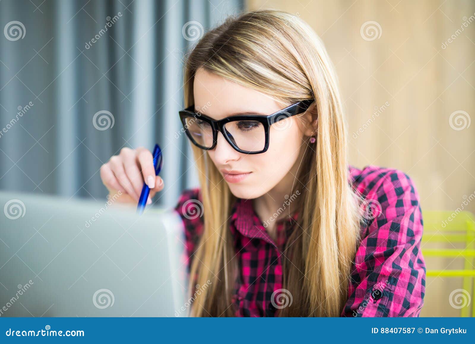 Concentrate Young Woman Looking at the Laptop Screen Stock Image ...