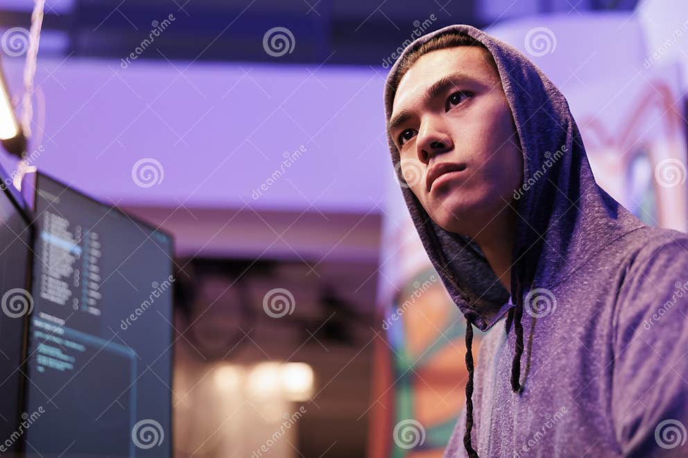 Concentrated Criminal Coding Malware Stock Photo - Image of illegal ...