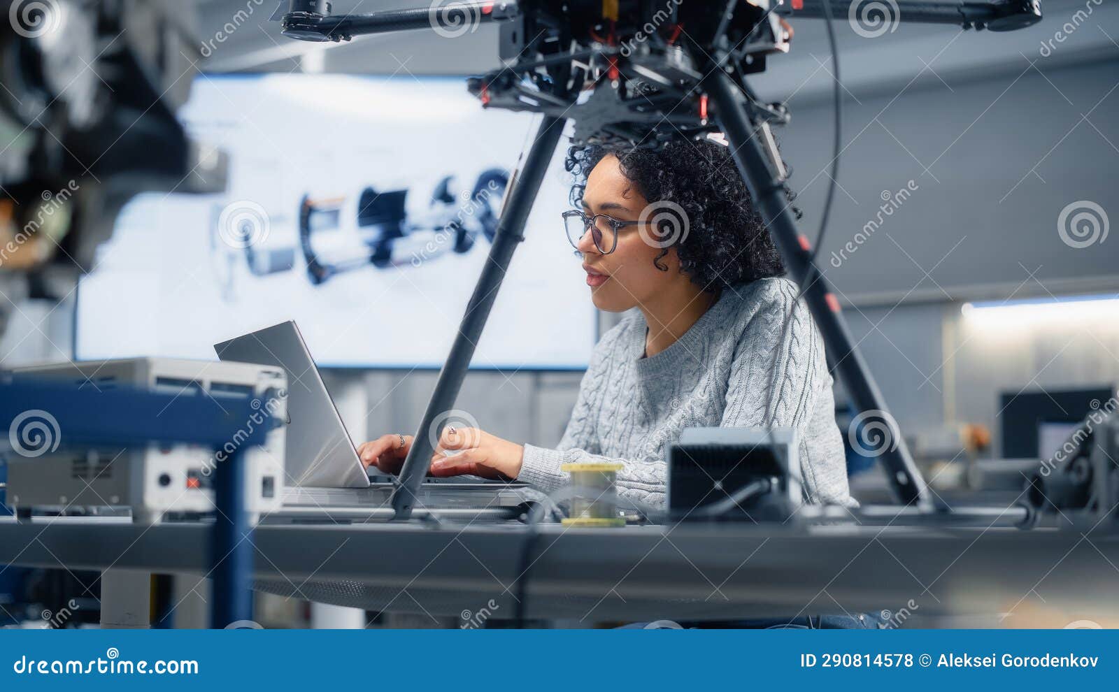 Concentrated Black Female Engineer Writing Code. Developing Software ...